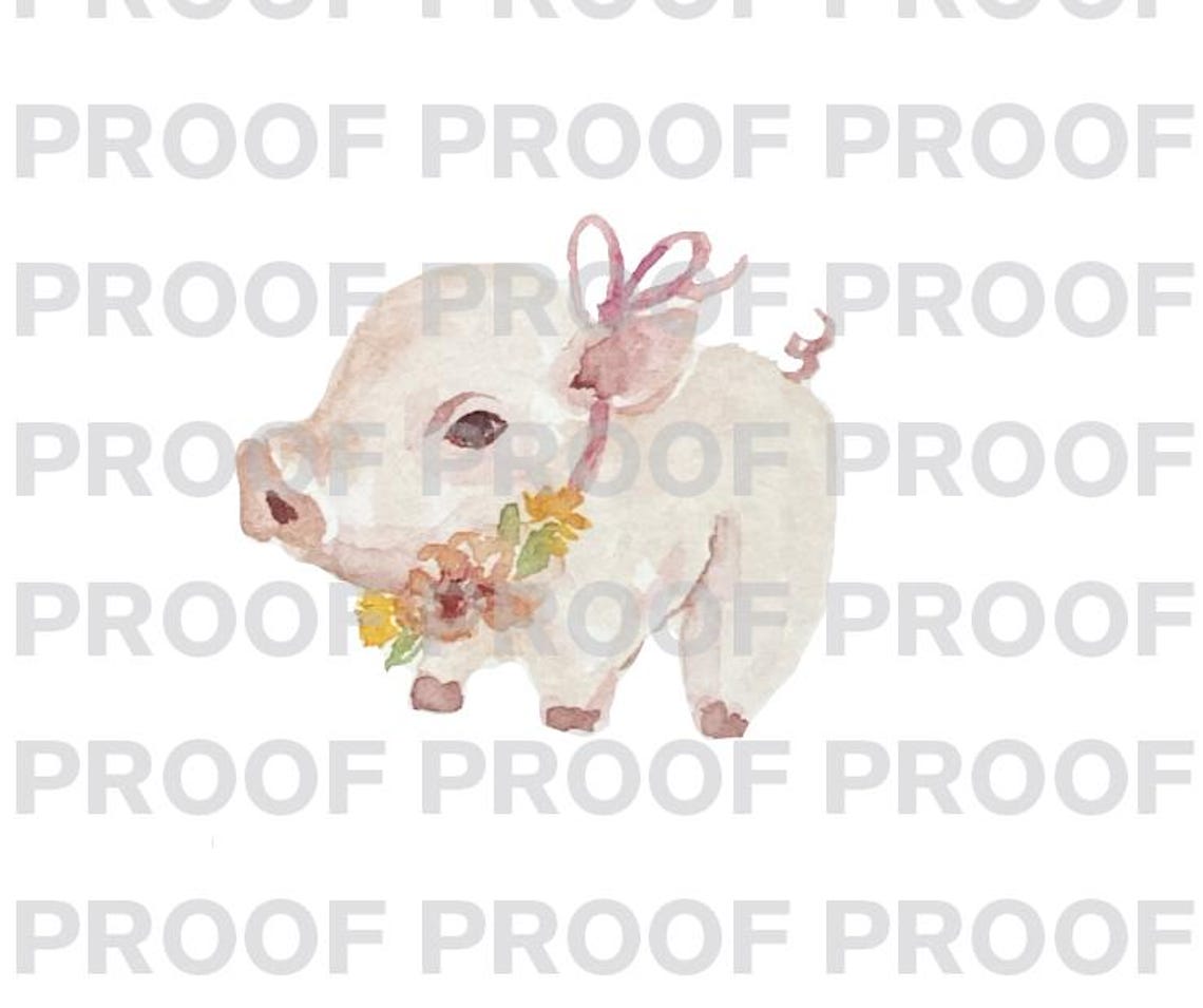 Watercolor Pig With Flowers and Ribbon, Baby, Child, for Sublimation or ...