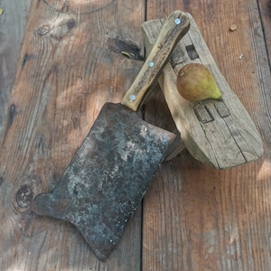 BIG PRIMITIVE Cleaver Chopper Hand Forged Knife Meat Veg OLD Rustic ...
