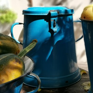 Set of 3 Bright Blue Enamel Container, Milk Bucket and Bowl Fridge ...