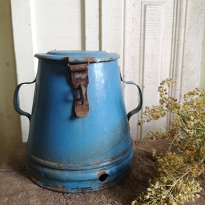 FAT Blue STORAGE Container Enamel Kitchen Mini Fridge Vintage Pot ...