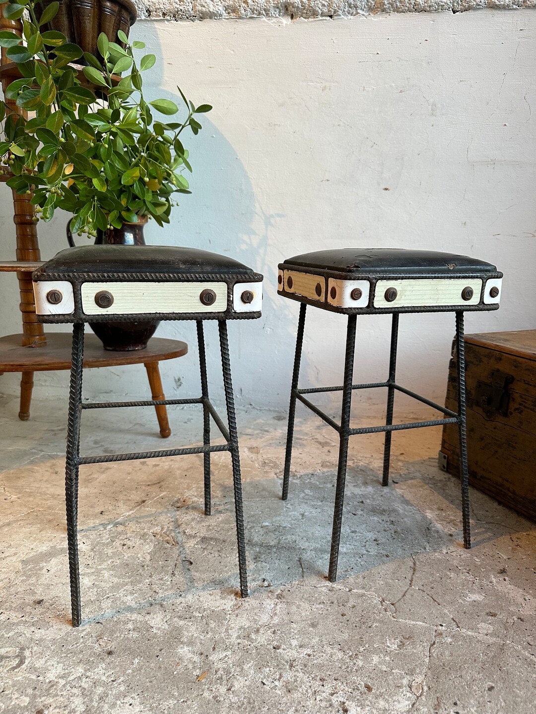 Vintage 1960s German-made Iron Pub Stools Set of 2 Authentic, Sturdy ...