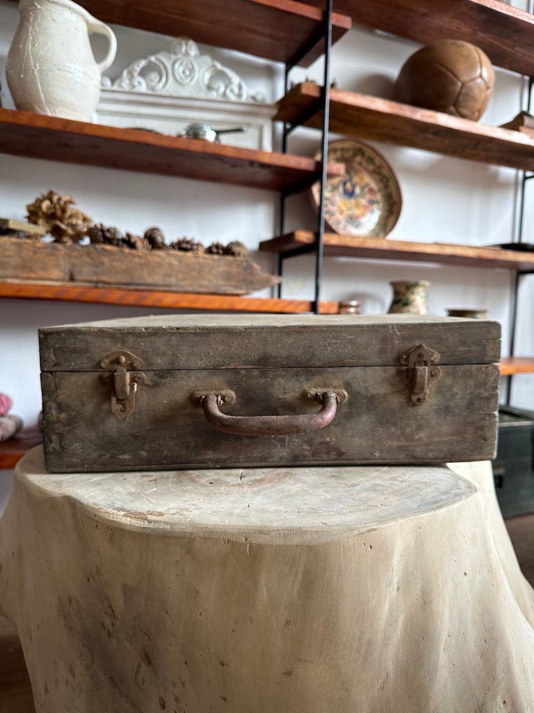 Antique Rustic Wooden Tool Trunk or Painters Storage Box, Gnarly Shabby ...
