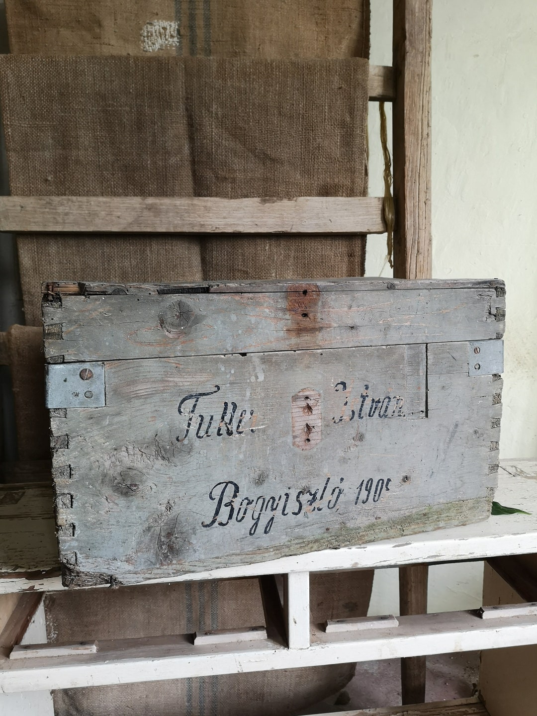 Antique Rustic Wooden Tool Trunk or Painters Storage Box, Primitive ...