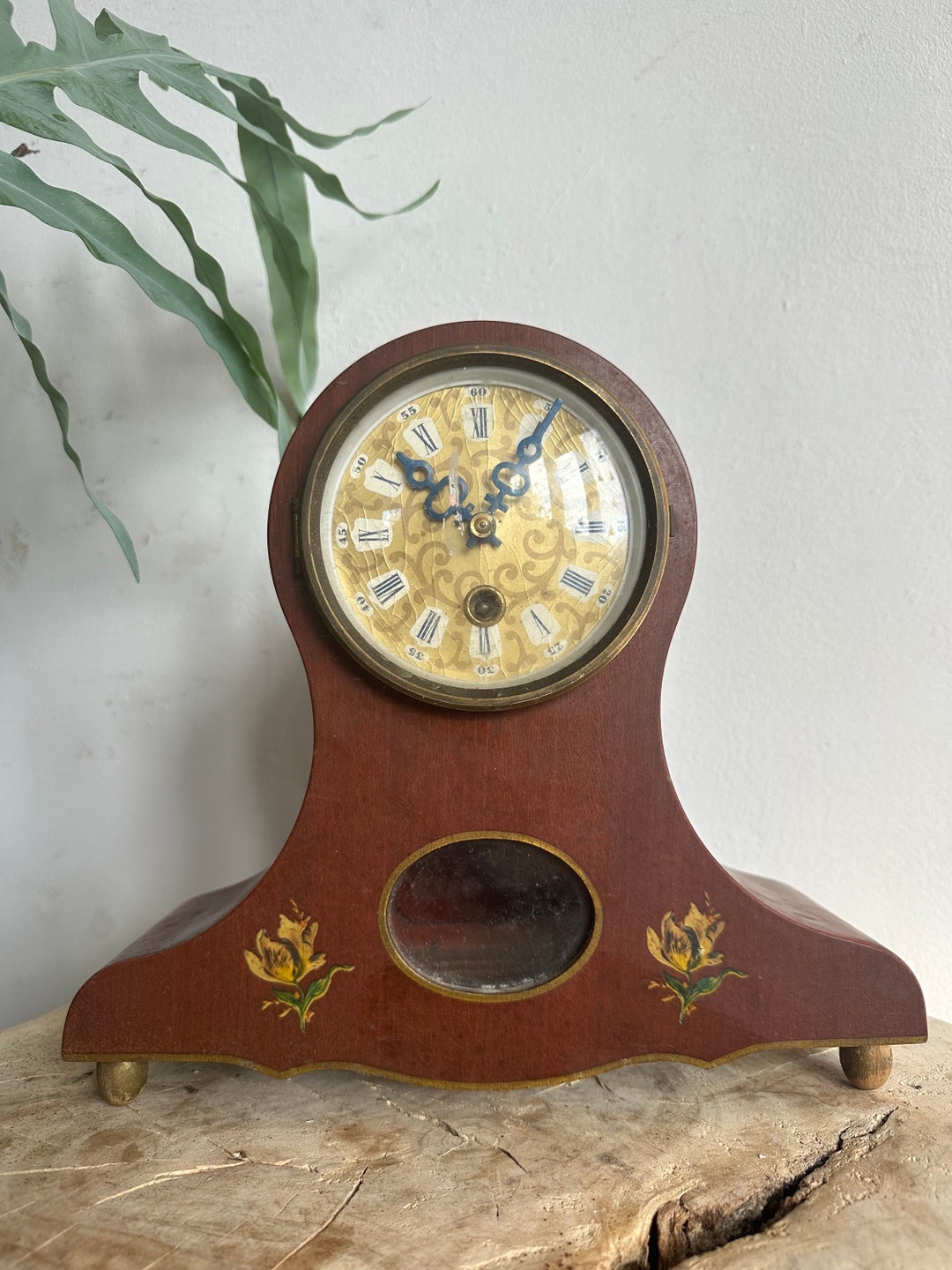 Old MANTLE CLOCK Vintage Russian Clock, Wood Surround, Large Numerals ...