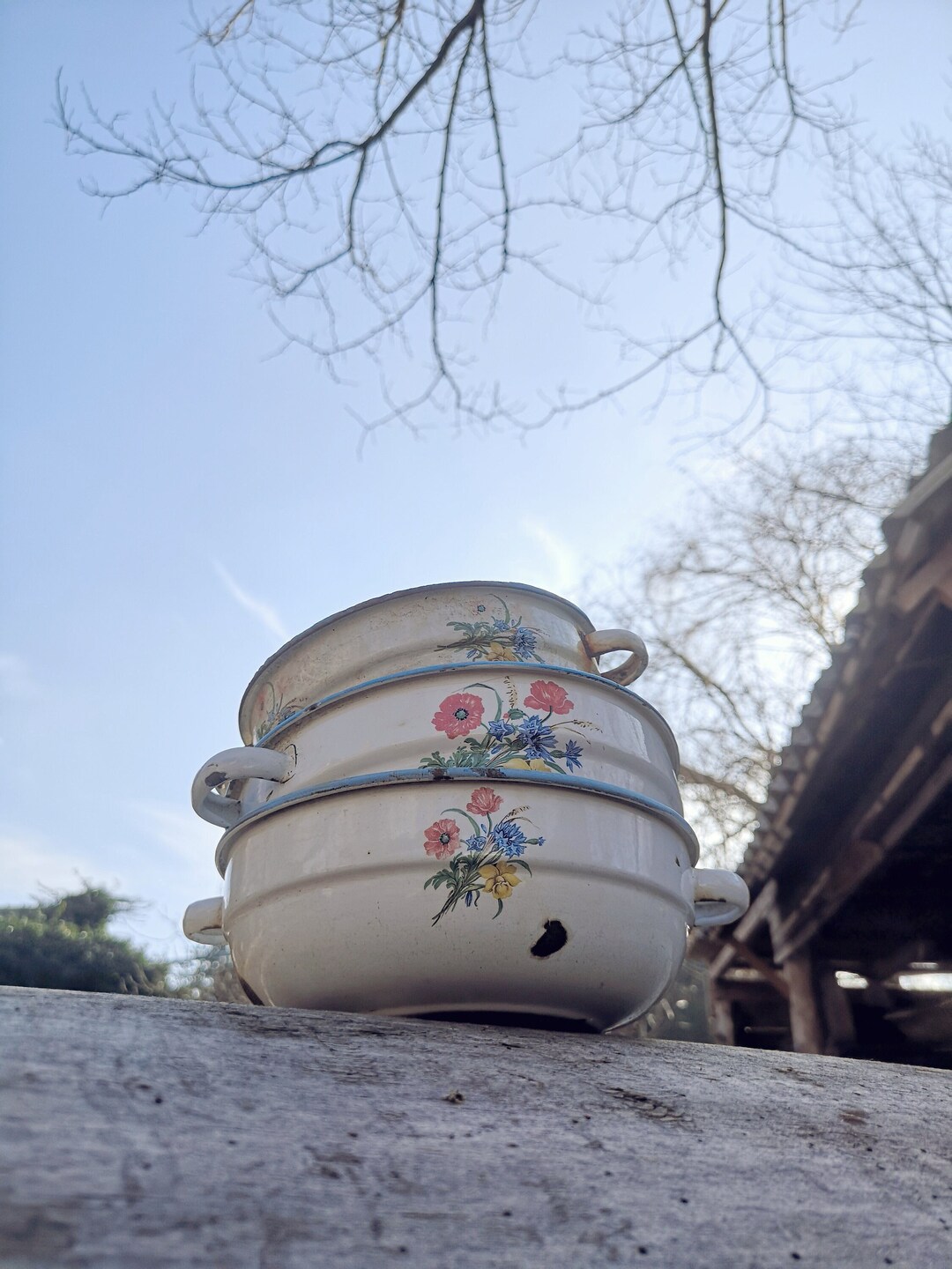 Delightful Vintage SET of Pans With Pretty Flowery Motif, Kitchen or ...
