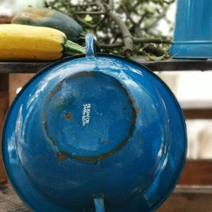 Set of 3 Bright Blue Enamel Container, Milk Bucket and Bowl Fridge ...