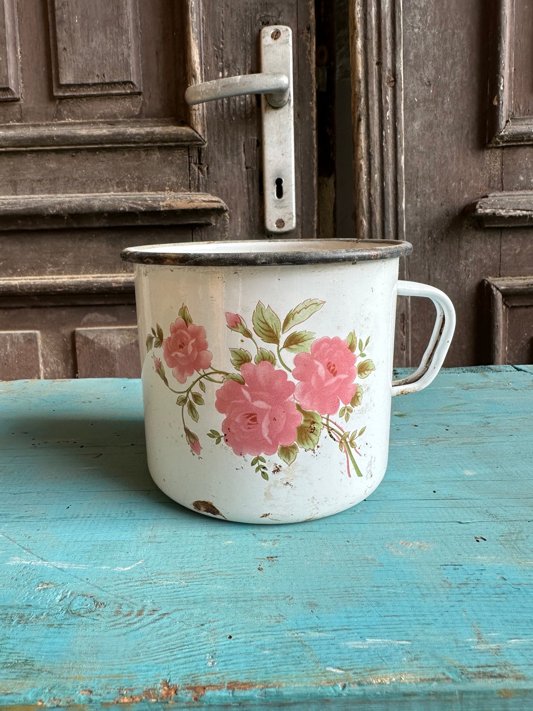 RES MILK Pouring HEAT Pan Cow Picture Enamel Coated Instant Shabby ...