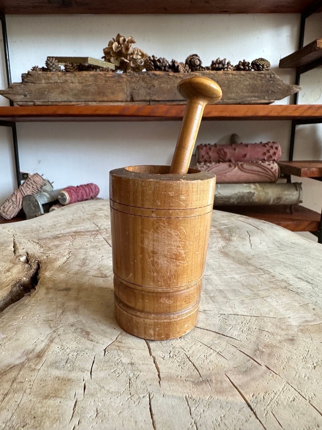 MORTAR Pestle Small Wooden Vintage Rustic Pot, Grinder, Aged Wood ...