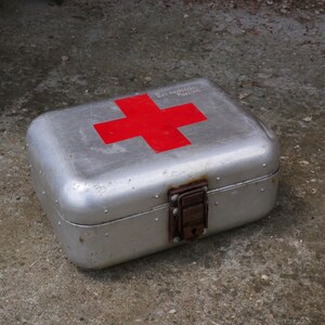 FIRST AID BOX Vintage Hungarian Medical First Aid Supplies Aluminum Tin ...