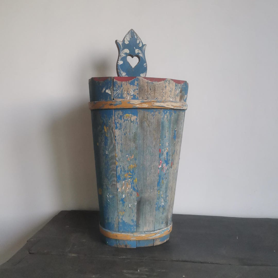 Antique French Rustic Umbrella Wooden Bucket. Hand Painted Water Well ...