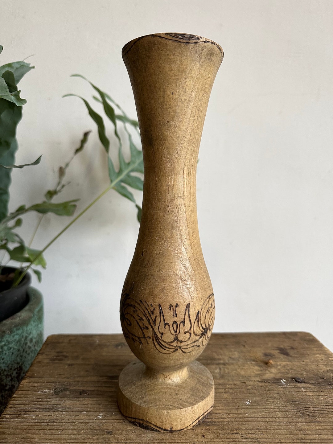 Vintage Hungarian Handmade Acacia Wood Vase (1960s) - Unique Single ...