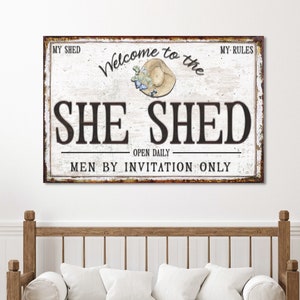 She Shed Sign, Canvas Wall Art, Faux Metal Sign, Vintage Farmhouse ...