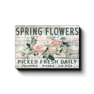 Spring Flowers, Vintage Spring Decor, Vintage Sign, Large Canvas Wall ...
