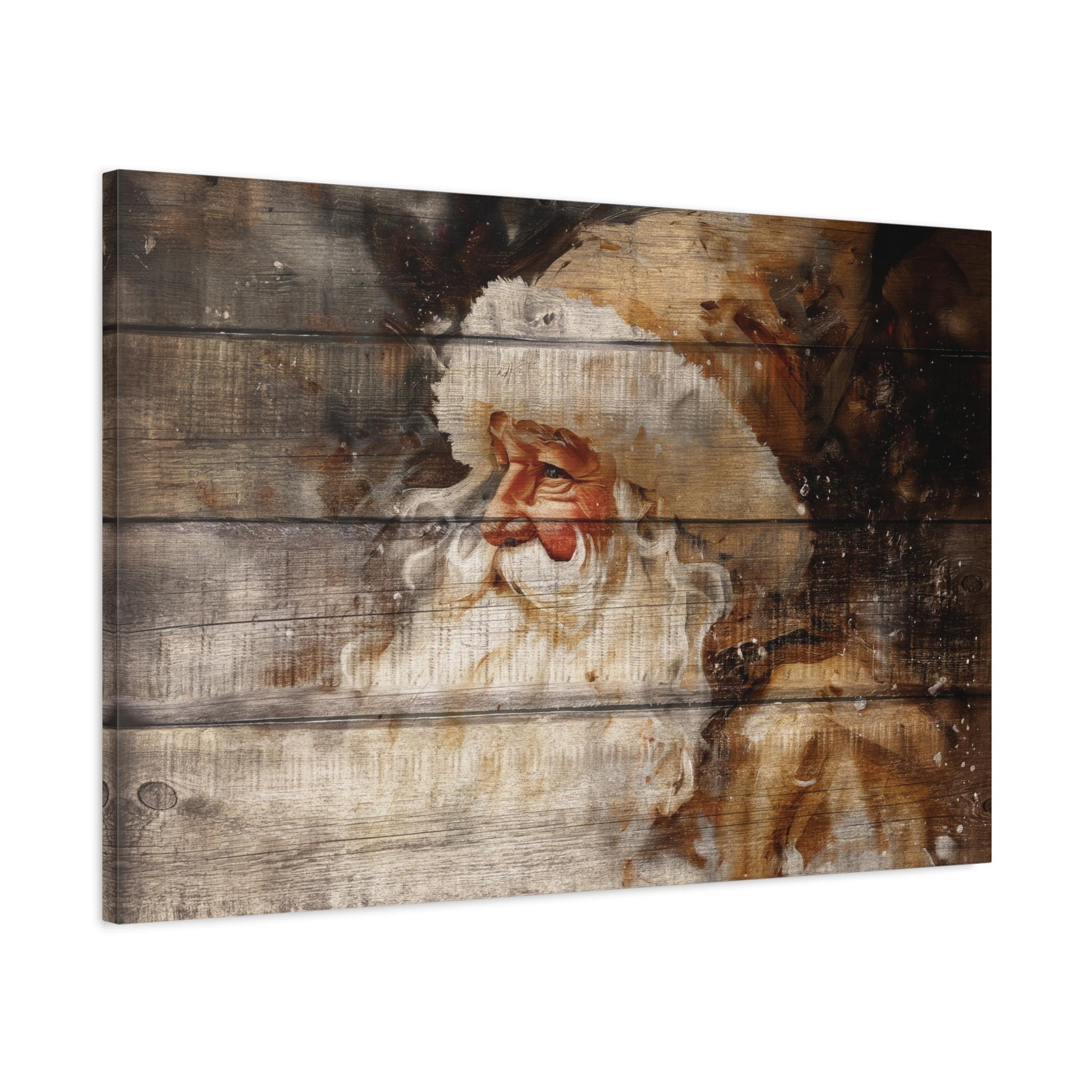 Vintage Santa Claus Canvas Wall Art, Faux Wood Christmas Decor - Etsy