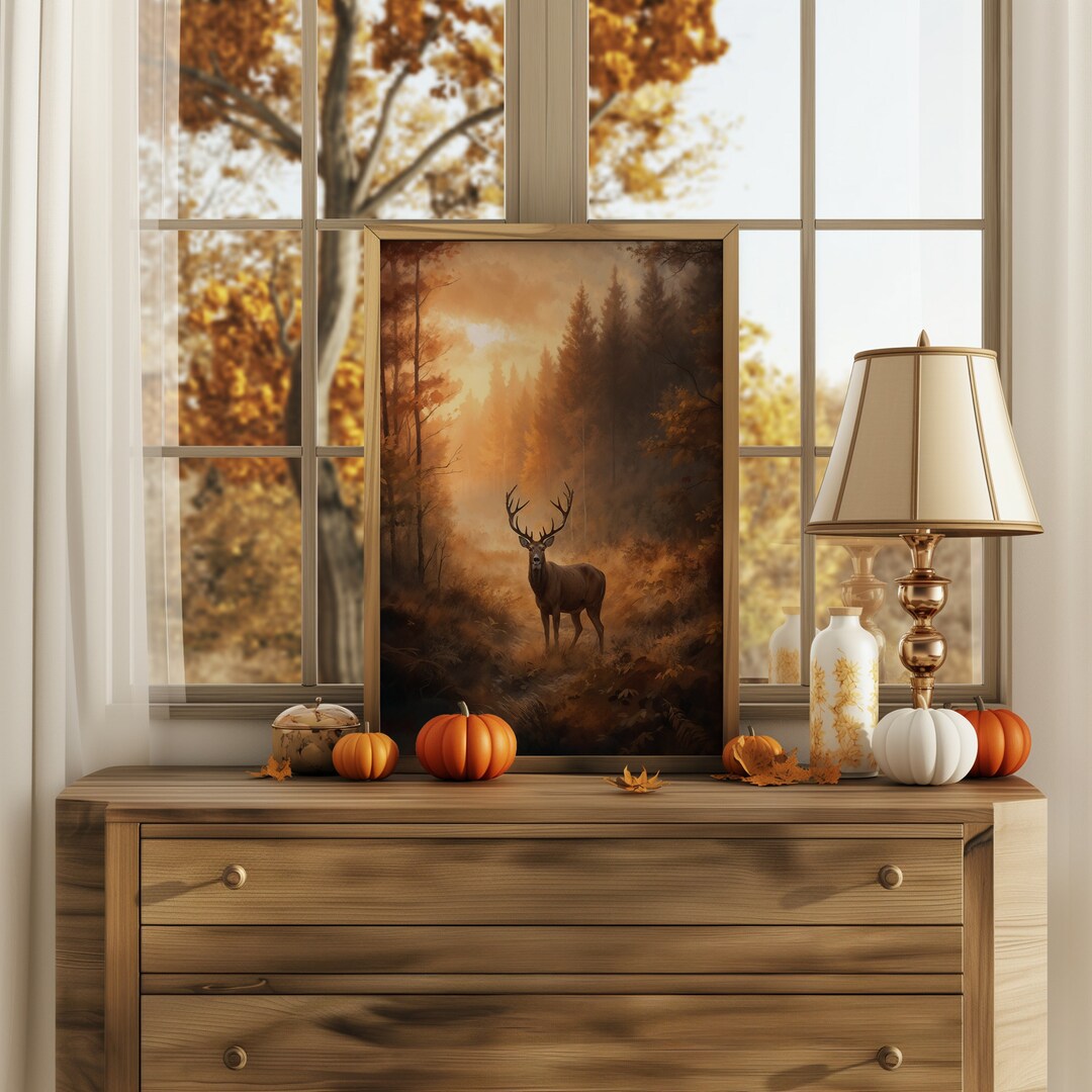 Deer in Fall Forest Print, Vintage Printable Art, Digital Download ...