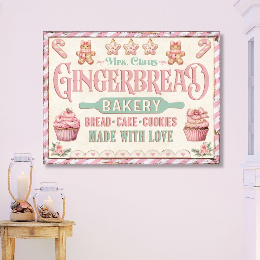 Mrs. Claus Bakery Canvas Sign: Pastel Christmas Kitchen Decor - Etsy