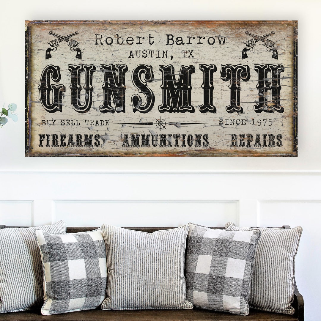 Gunsmith Personalized Sign, Modern Farmhouse Decor, Large Canvas Wall ...