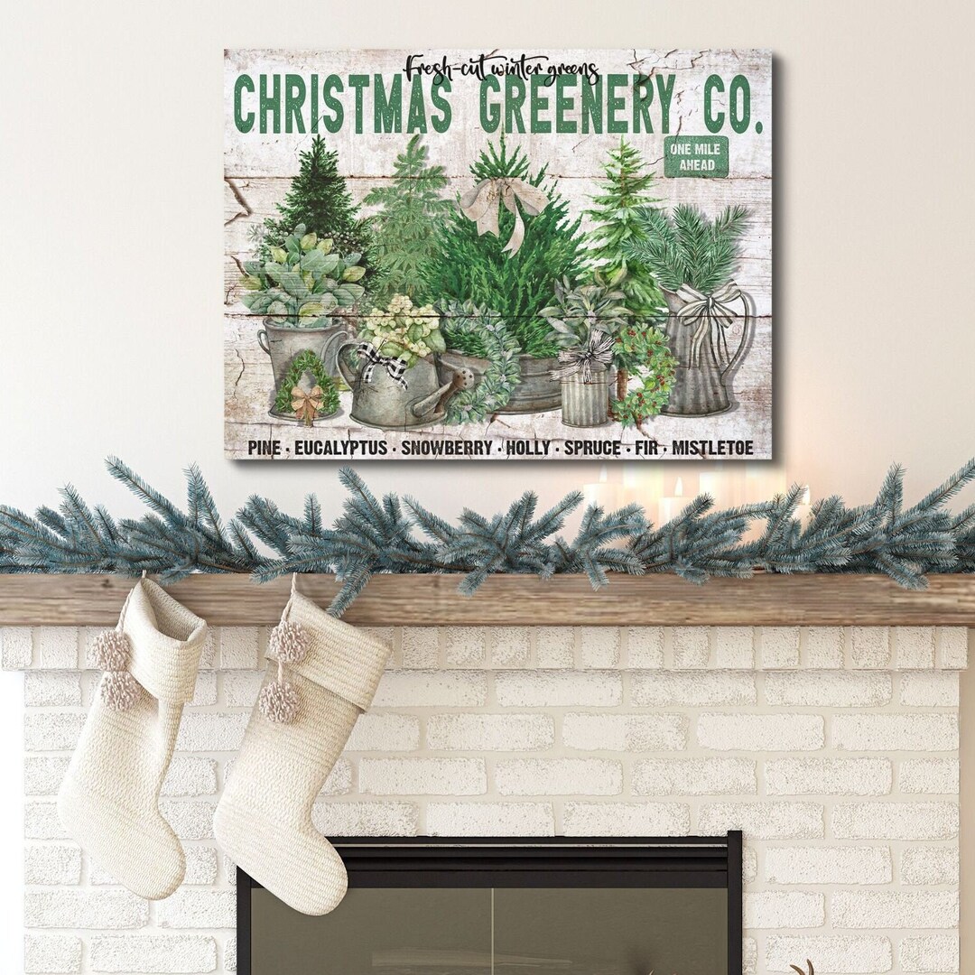 Christmas Greenery Canvas, Faux Wood Sign, Christmas Decorations ...