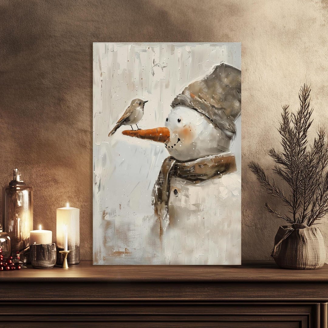 Primitive Snowman Canvas Wall Art, Winter Friends Holiday Decor - Etsy