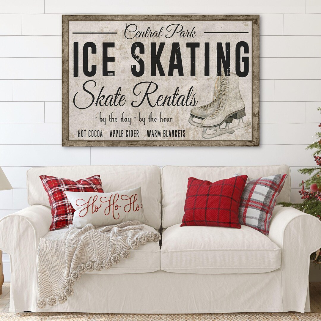 Ice Skating Sign, Skate Rentals Sign, Canvas Wall Art, Holiday Decor ...
