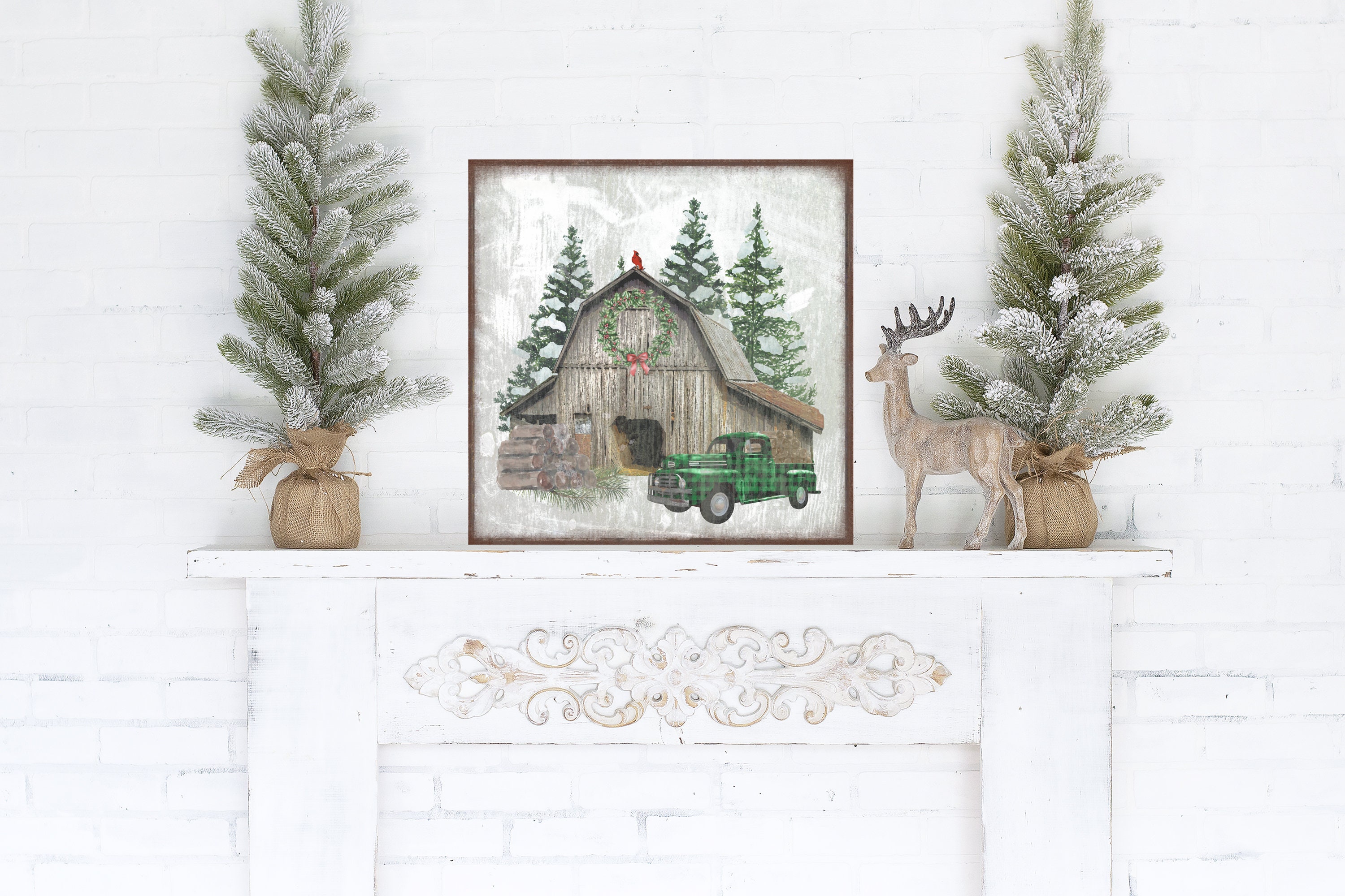 Winter Barn Scene Modern Farmhouse Home Decor Vintage - Etsy
