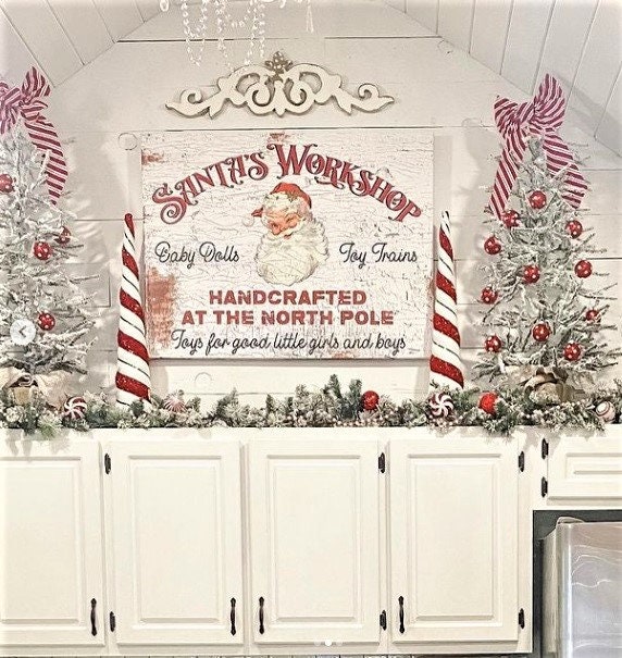 Santa's Workshop Sign Vintage Holiday Decor Vintage | Etsy