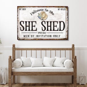 She Shed Sign, Canvas Wall Art, Faux Metal Sign, Vintage Farmhouse ...