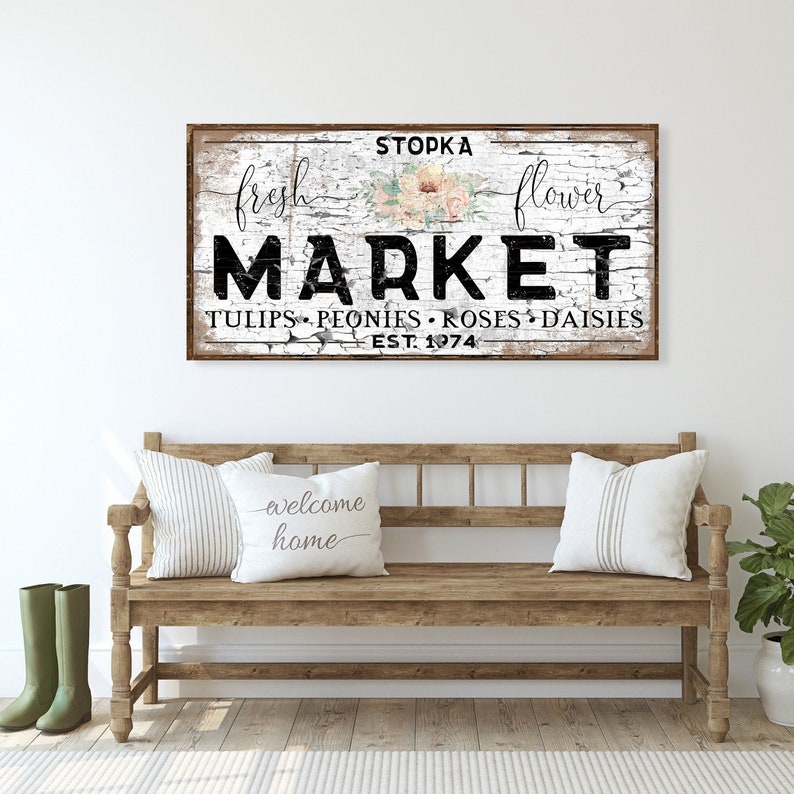 Chippy Flower Market Canvas Sign Modern Farmhouse Decor - Etsy