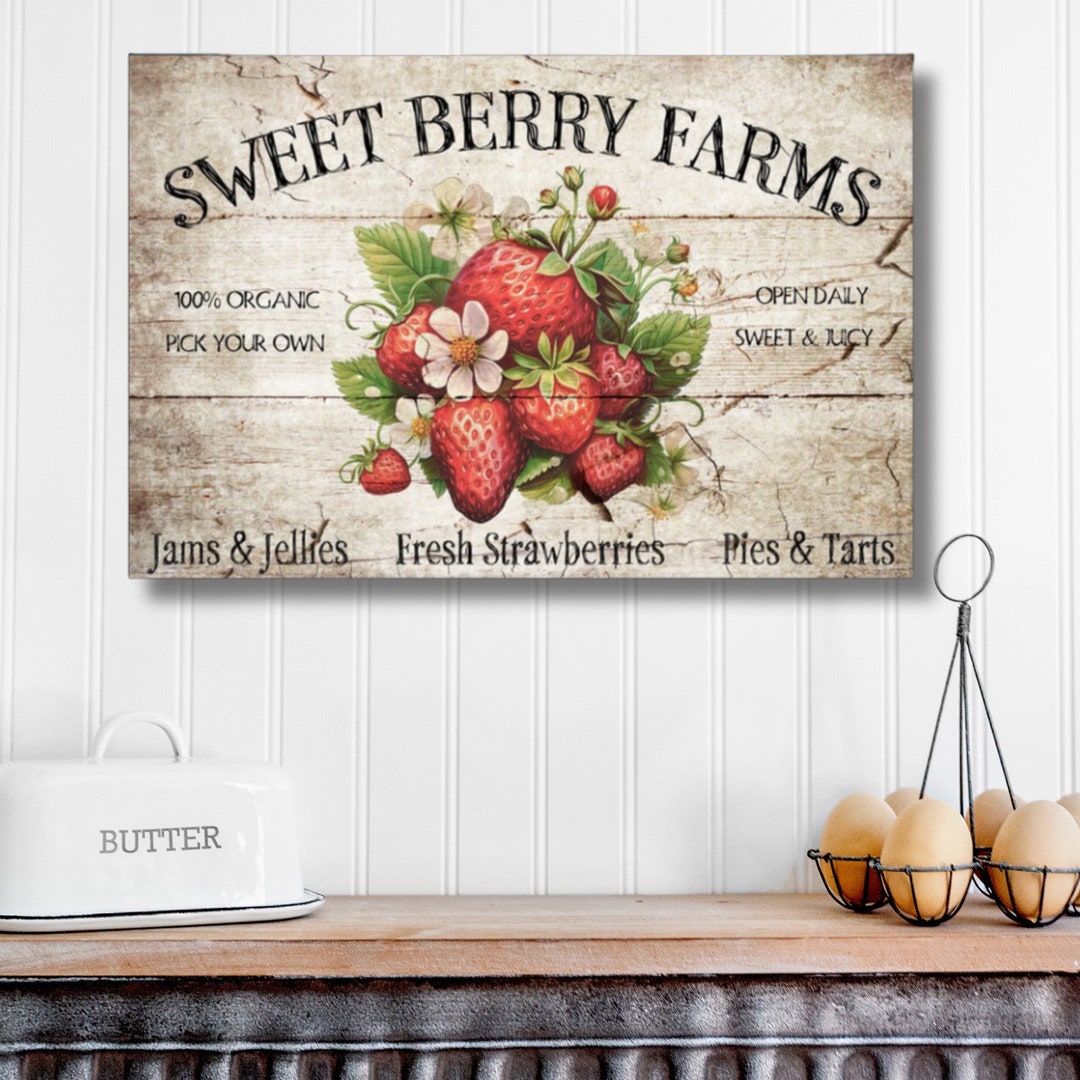 Personalized Strawberries Sign, Summer Decor, Faux Wood Sign, Vintage ...