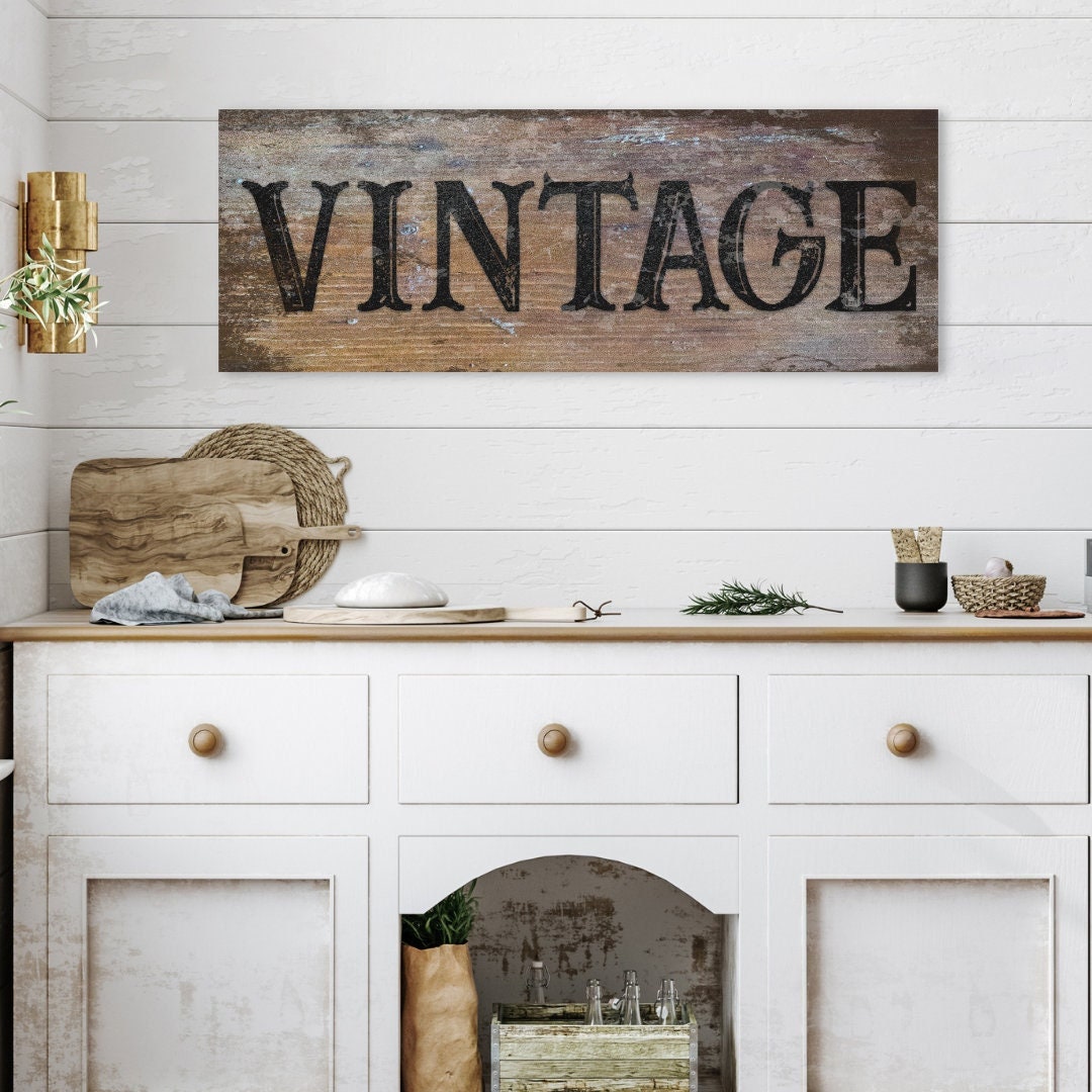 Vintage Faux Wood Sign, Vintage Signs, Large Canvas Wall Art, Vintage ...