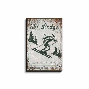 Ski Lodge Sign, Vintage Travel Poster, Christmas Canvas Wall Art ...