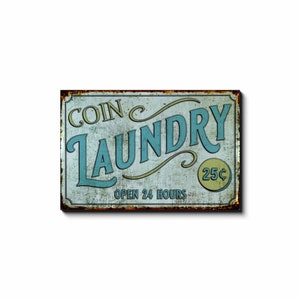 Coin Laundry Sign, Canvas Wall Art, Faux Metal Sign, Vintage Farmhouse ...