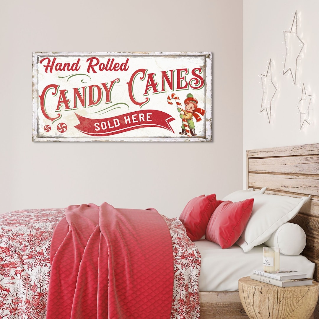 Vintage Candy Cane Sign, Vintage Christmas Decor, Large Canvas Wall Art ...