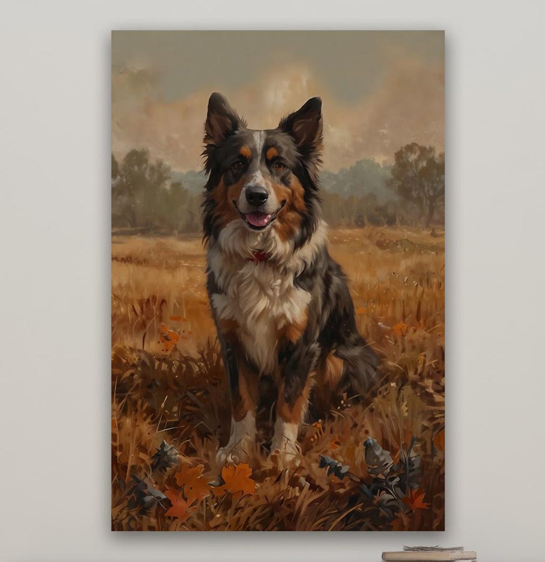 Australian Shepherd Canvas Art: Rustic Autumn Dog Portrait - Etsy