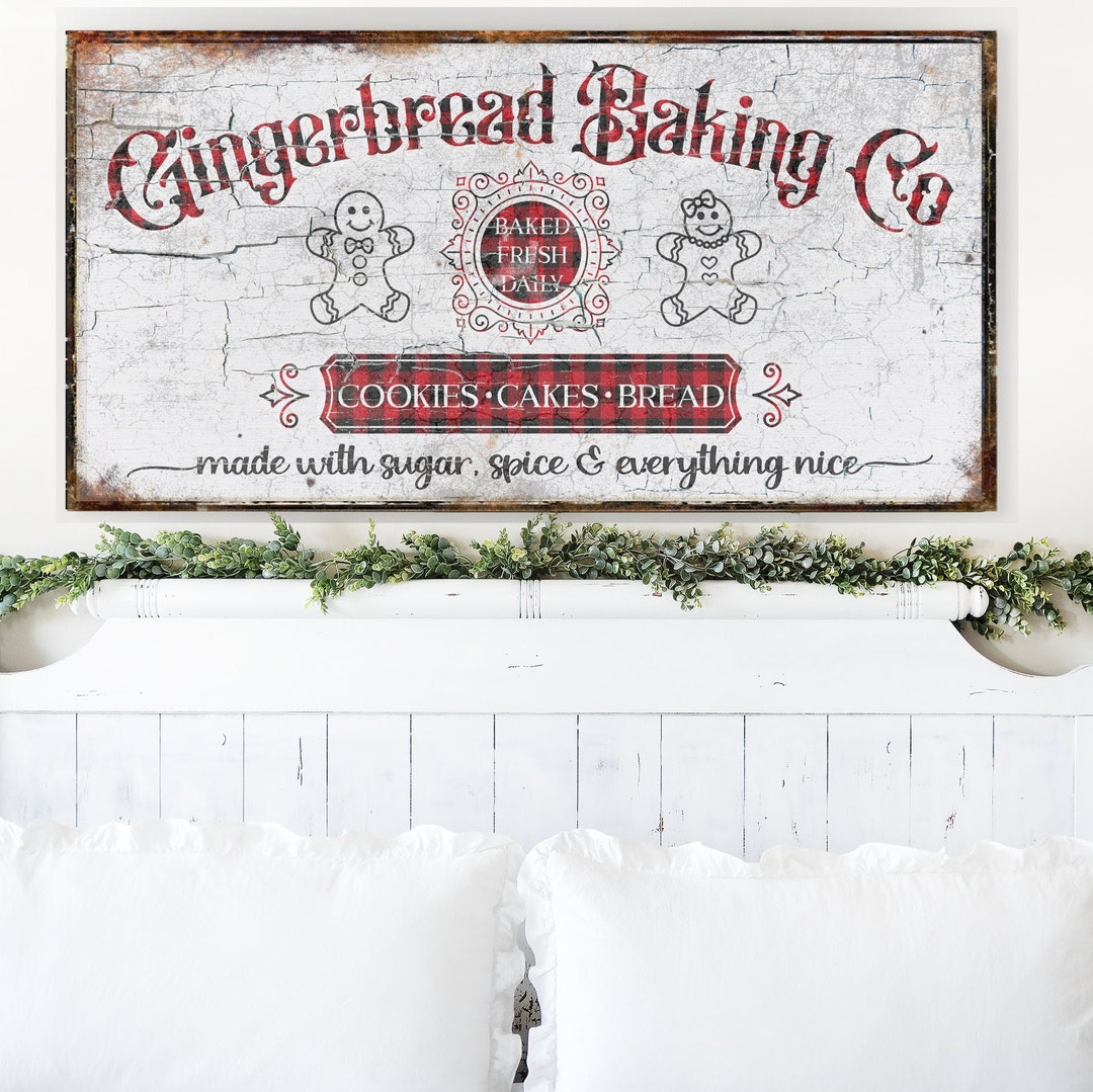 Gingerbread Baking Co. Canvas Sign: Vintage Christmas Kitchen Decor - Etsy