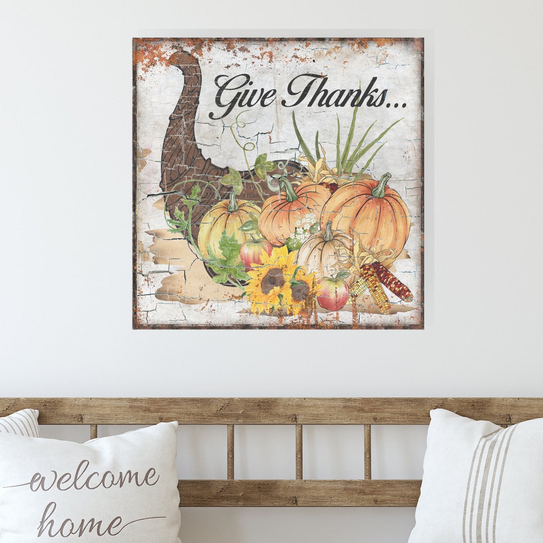 Give Thanks Canvas Decor, Modern Farmhouse Wall Decor, Fall Decor ...