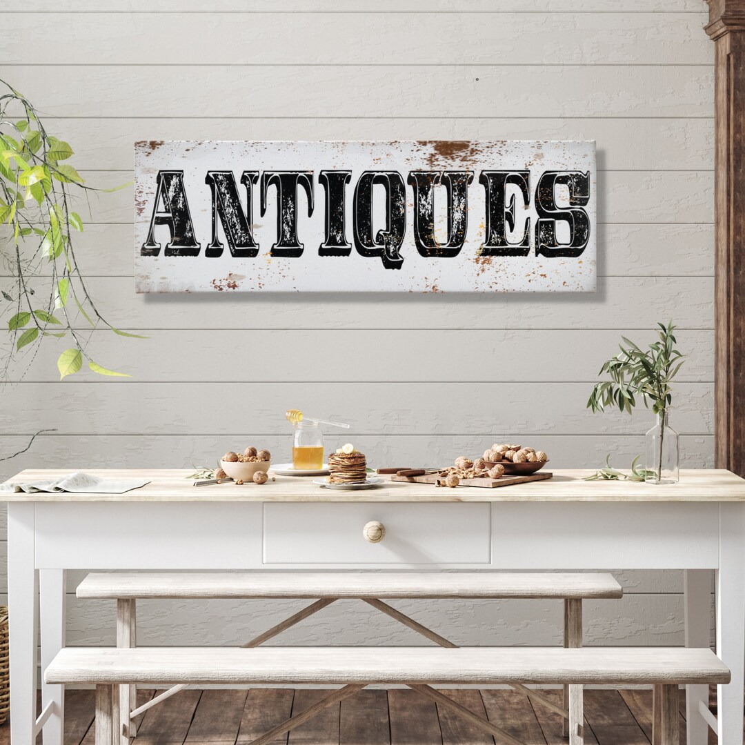 Antiques Sign, Large Canvas Wall Art, Vintage Decor, Antique Decor ...