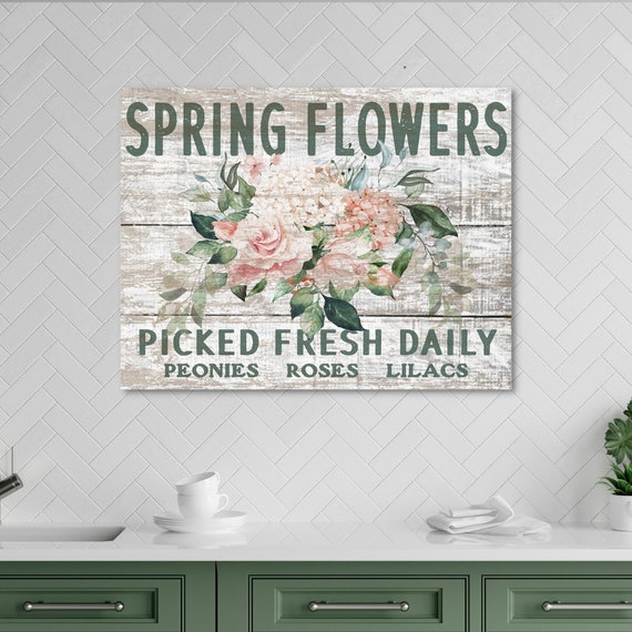 Spring Flowers Vintage Spring Decor Vintage Sign Large | Etsy