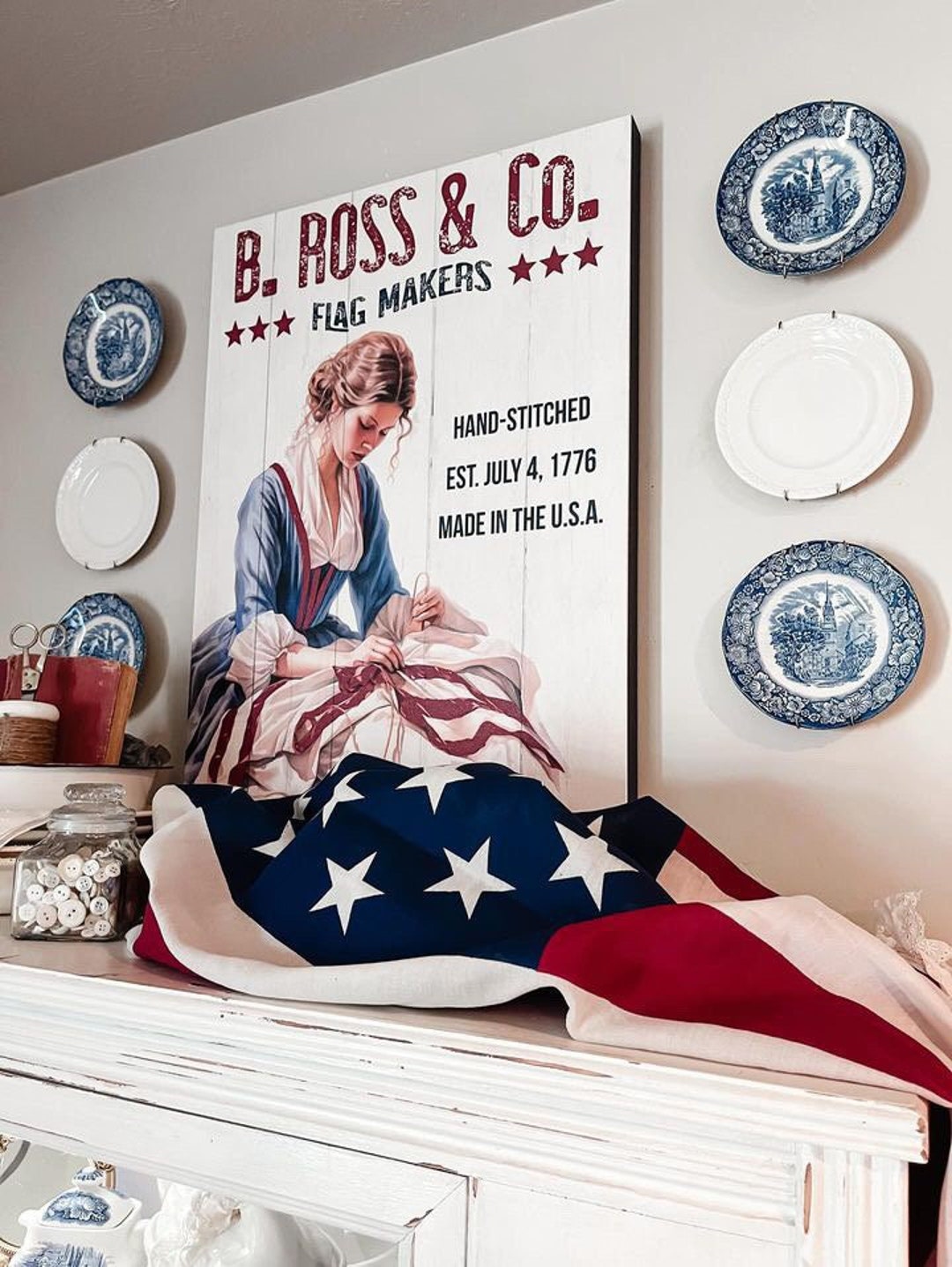 Betsy Ross American Flag Sign, B Ross & Co, Fourth of July Decor, Betsy ...