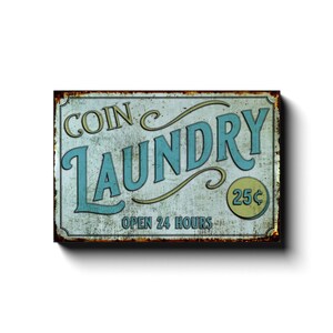 Coin Laundry Sign, Canvas Wall Art, Faux Metal Sign, Vintage Farmhouse ...