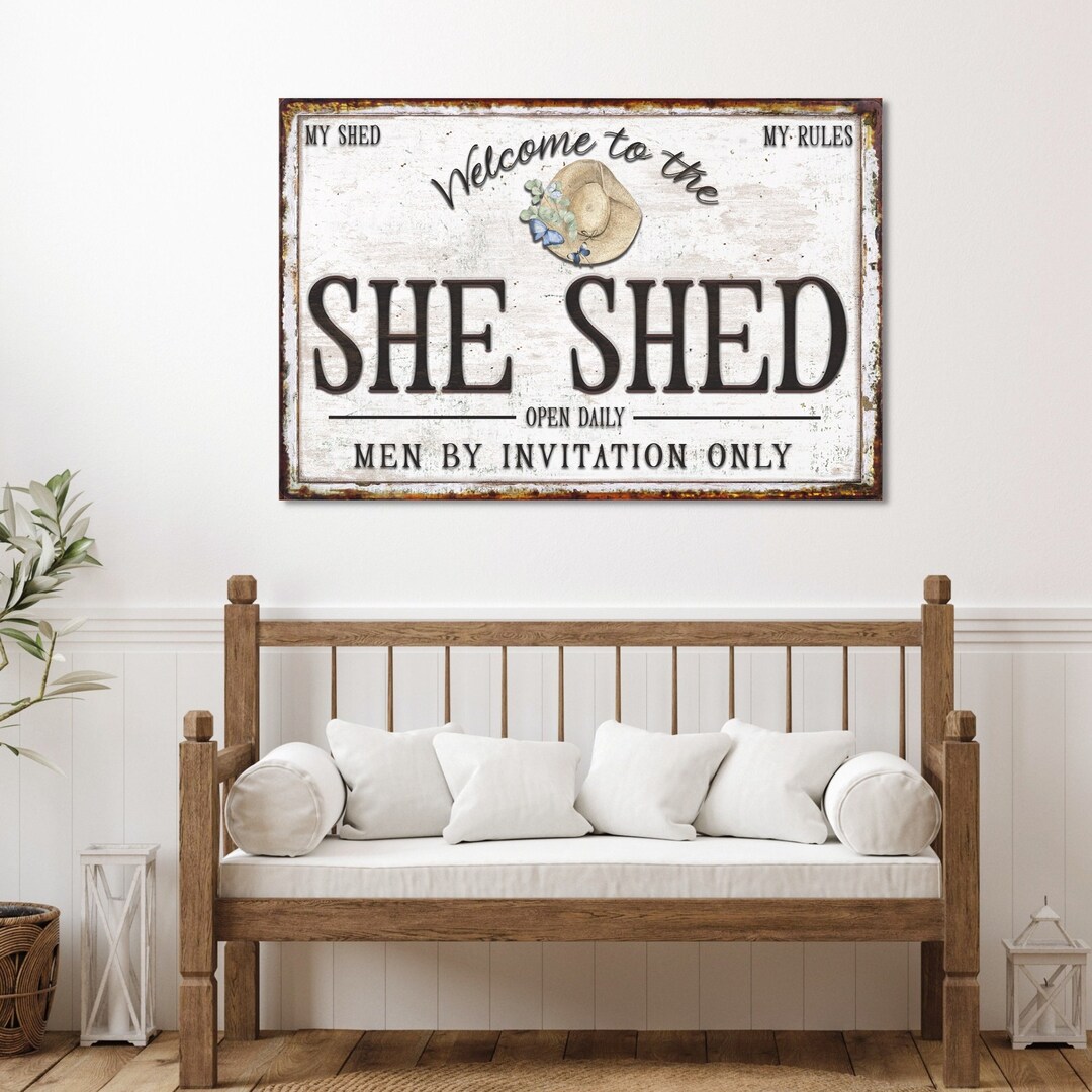 She Shed Sign, Canvas Wall Art, Faux Metal Sign, Vintage Farmhouse ...