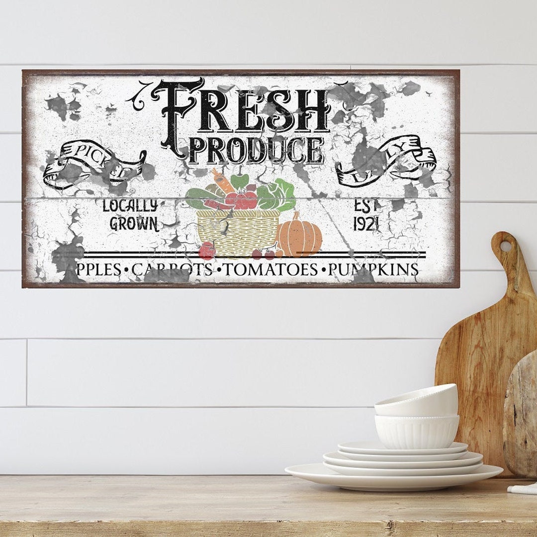 Fresh Produce Sign, Modern Farmhouse Decor, Custom Canvas Sign, Kitchen ...