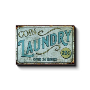 Coin Laundry Sign, Canvas Wall Art, Faux Metal Sign, Vintage Farmhouse ...