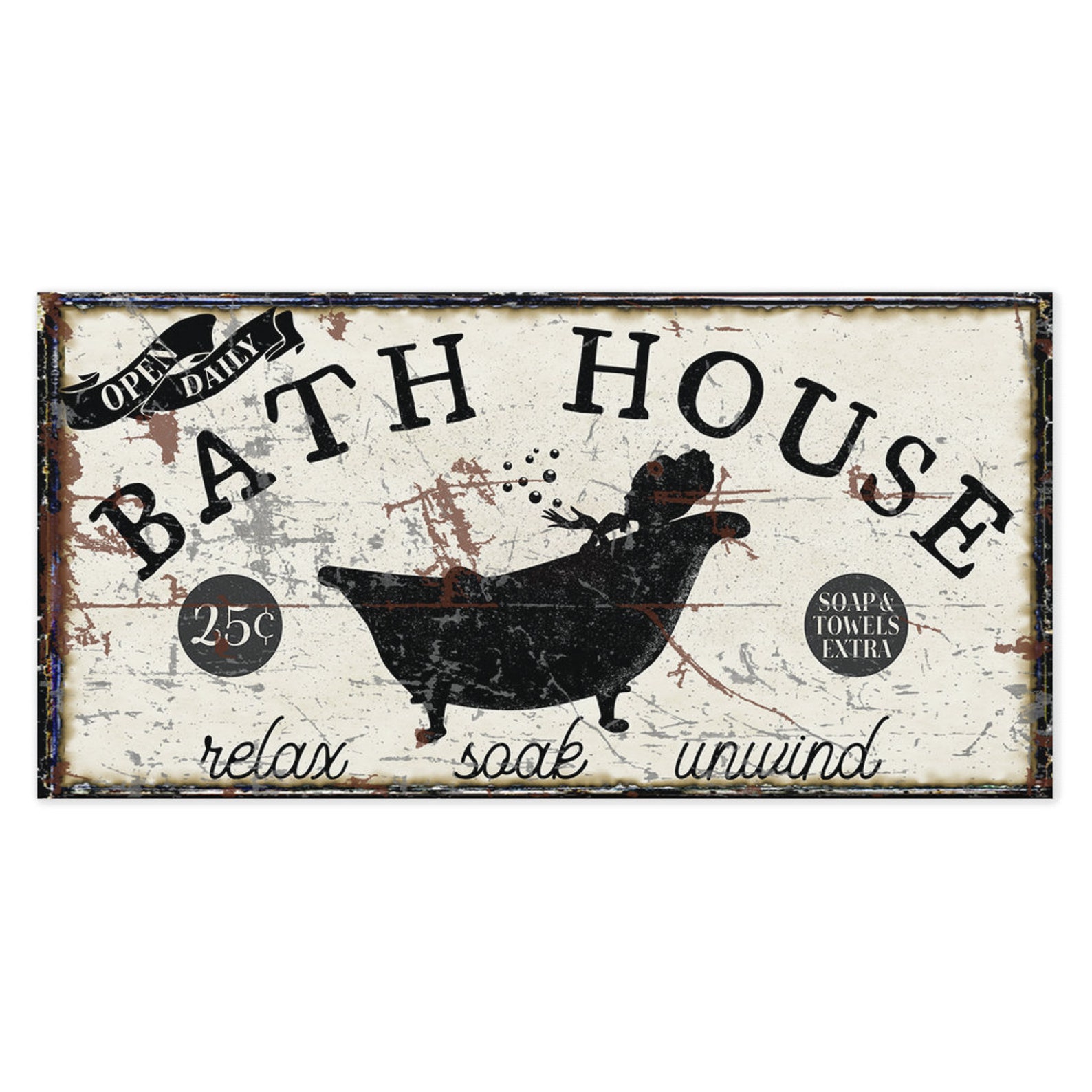 Vintage Bath House Sign Modern Farmhouse Decor Large Canvas | Etsy