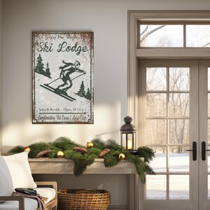 Ski Lodge Sign, Vintage Travel Poster, Winter Canvas Wall Art, Holiday ...