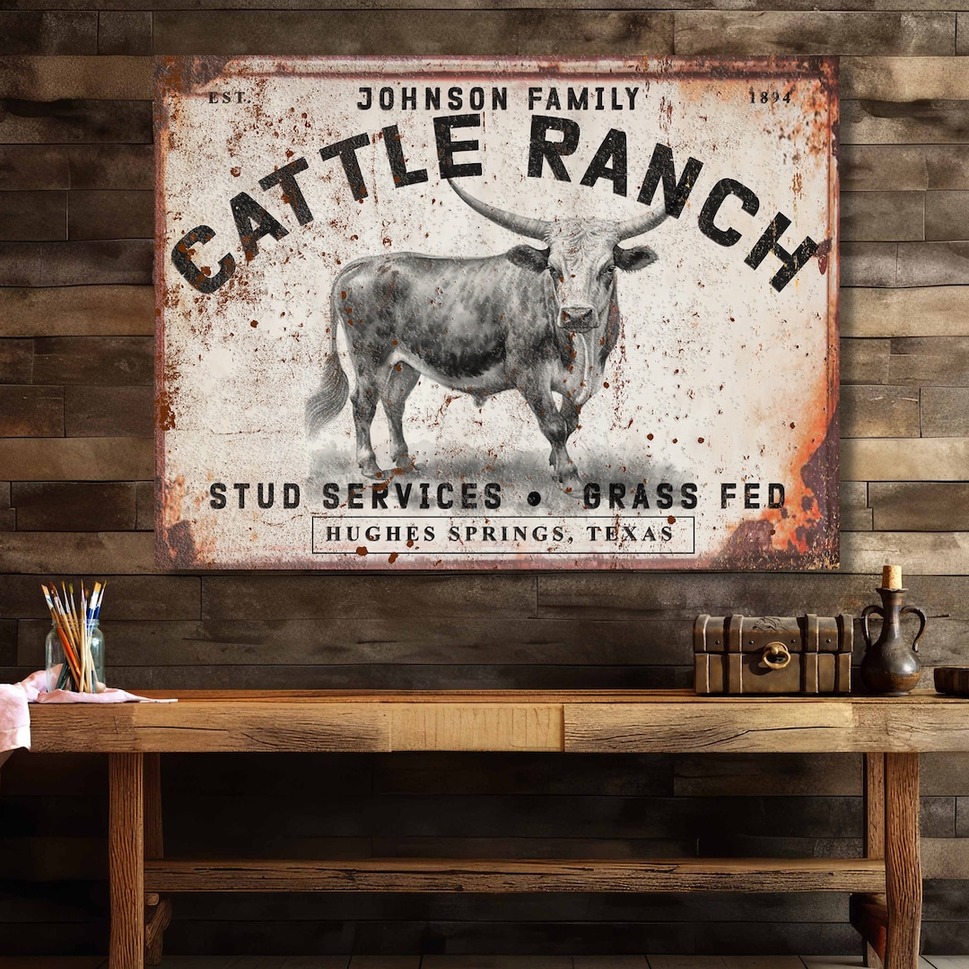 Personalized Cattle Ranch Sign, Faux Metal Art, Large Canvas Wall Art ...