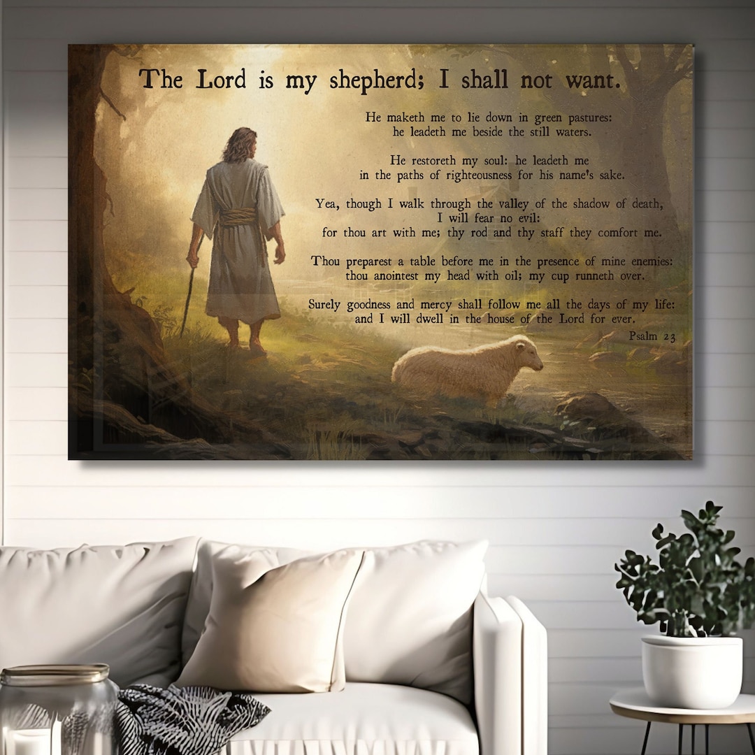Psalm 23 Art, Large Canvas Wall Art, Christian Gifts, Scripture Art, the Lord is My Shepherd ...