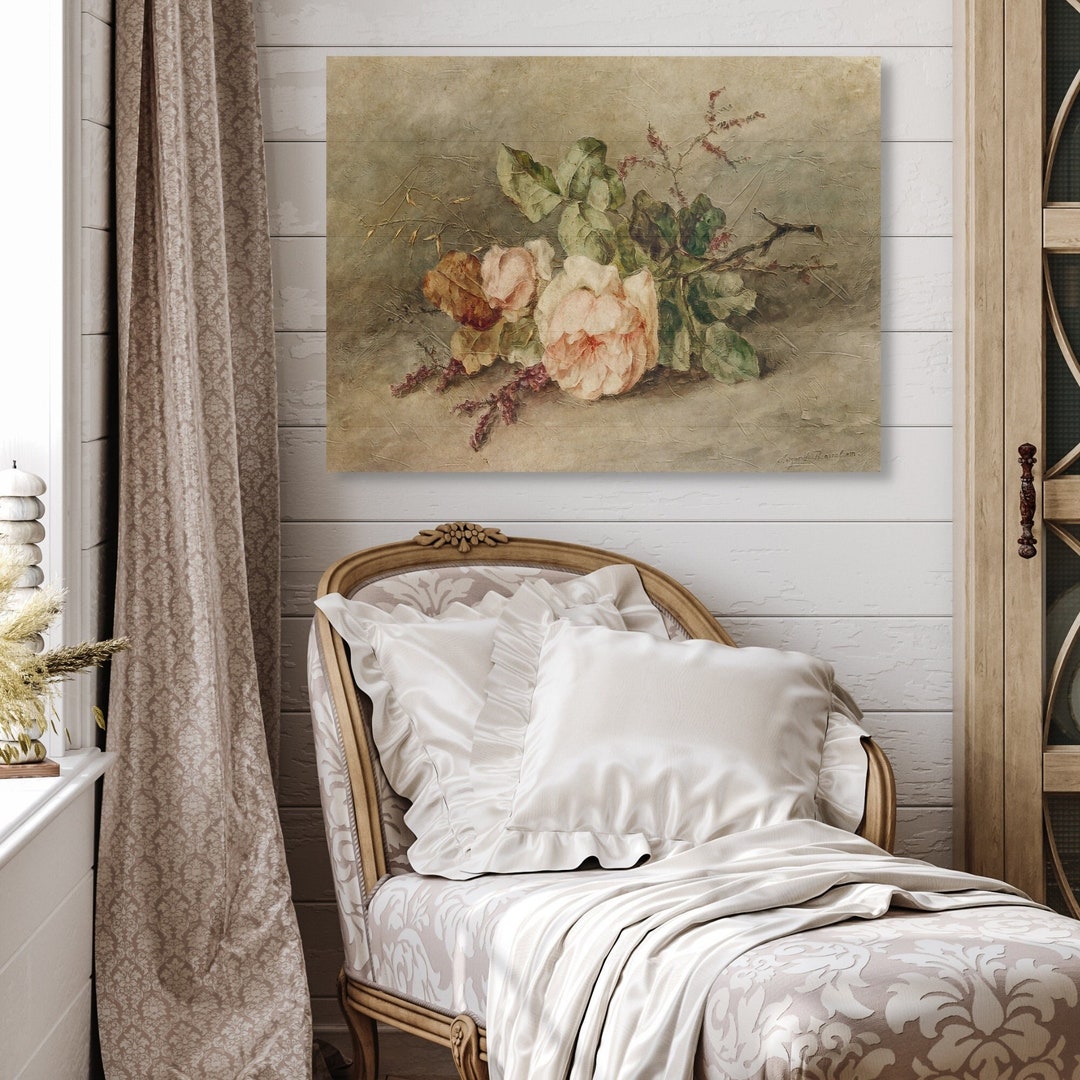French Country Roses Canvas Art: Vintage Farmhouse Wall Decor - Etsy