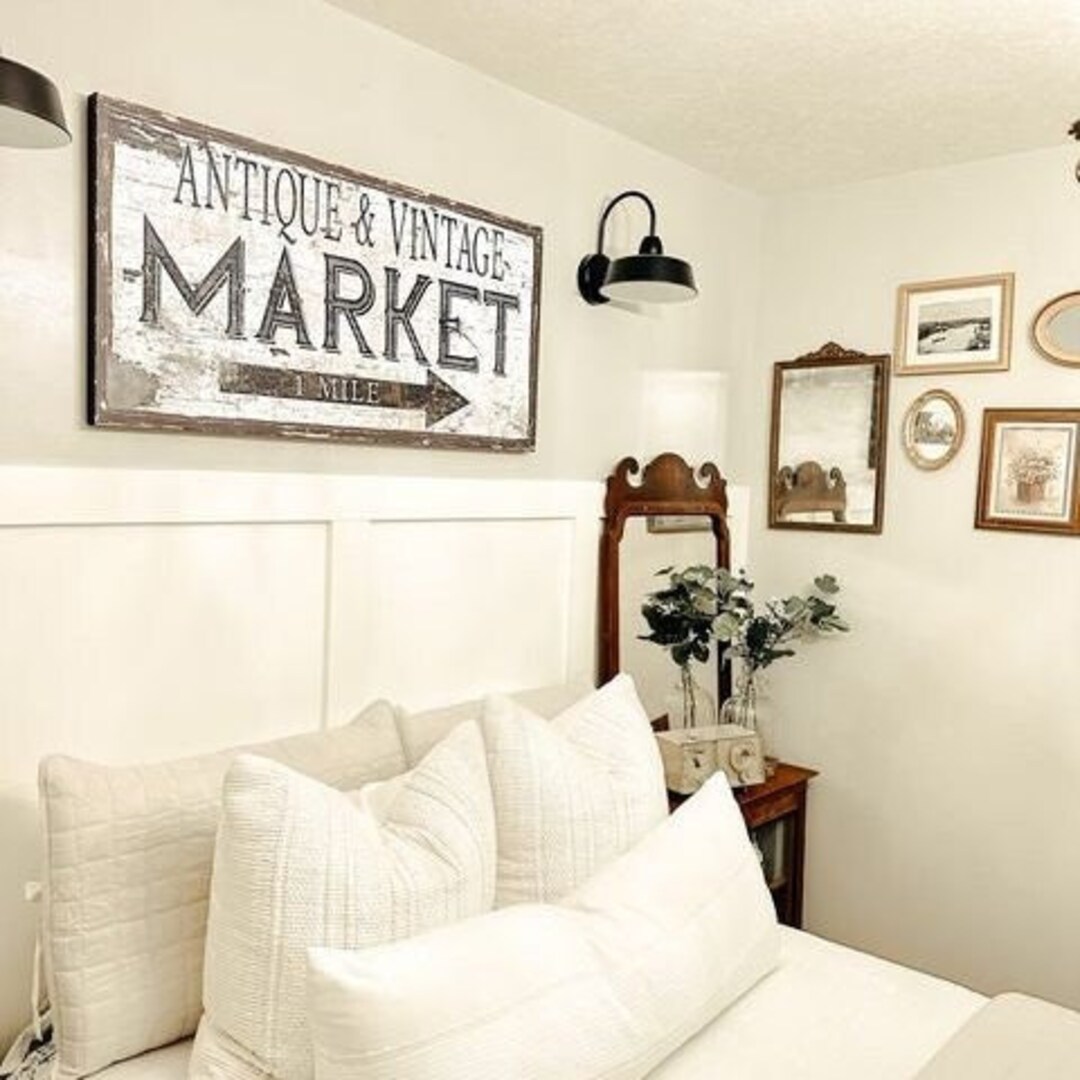 Antique and Vintage Market Sign, Modern Farmhouse Decor, Large Canvas ...
