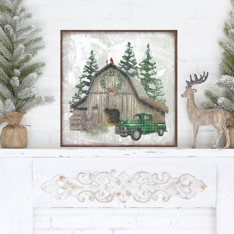 Winter Barn Scene Modern Farmhouse Home Decor Vintage | Etsy